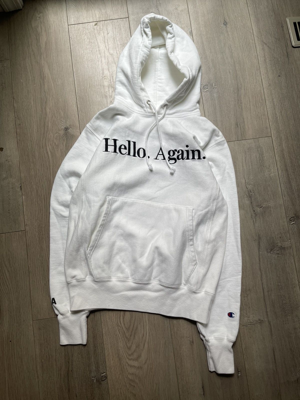 Vintage Vintage Moma Hello Again Champion Reverse Weave Hoodie | Grailed