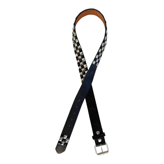 Streetwear Leather Checkered Pyramid Silver Studded Belt | Grailed
