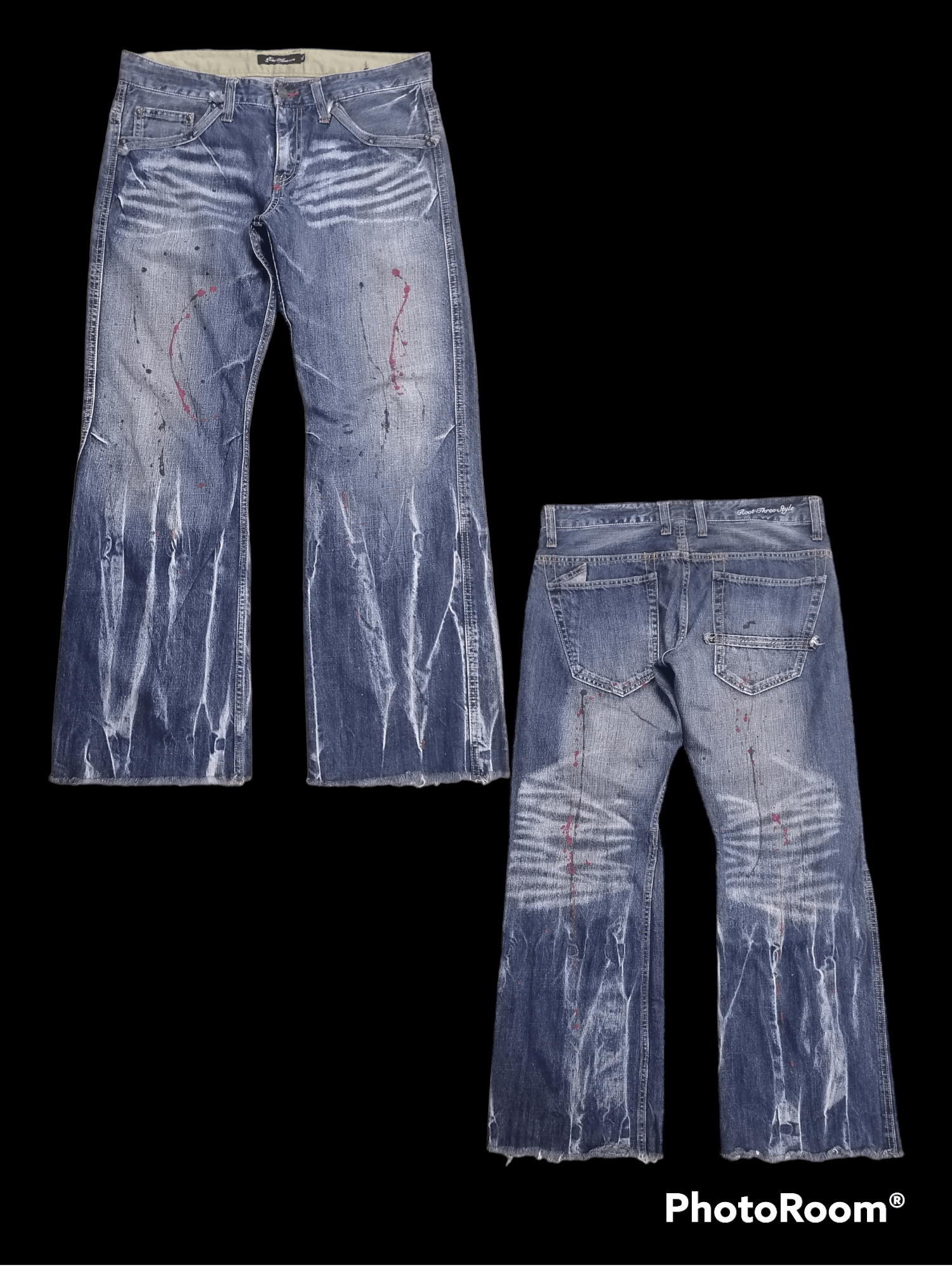 Archival Clothing Sickkk🔥Root Three Style Splattered Flare Denim Pants | Grailed