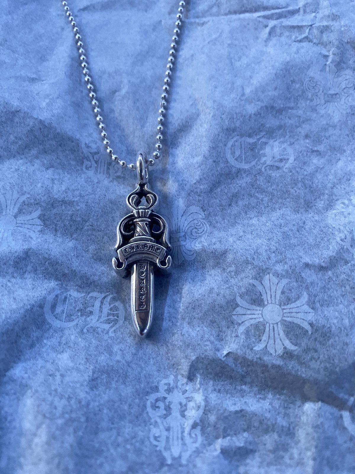 Chrome Hearts Chrome Hearts Double Sided Dagger Pendant + 30” Ball ...