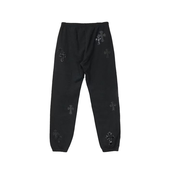 Chrome Hearts Chrome Hearts Black Leather Cross Logo Sweatpants | Grailed