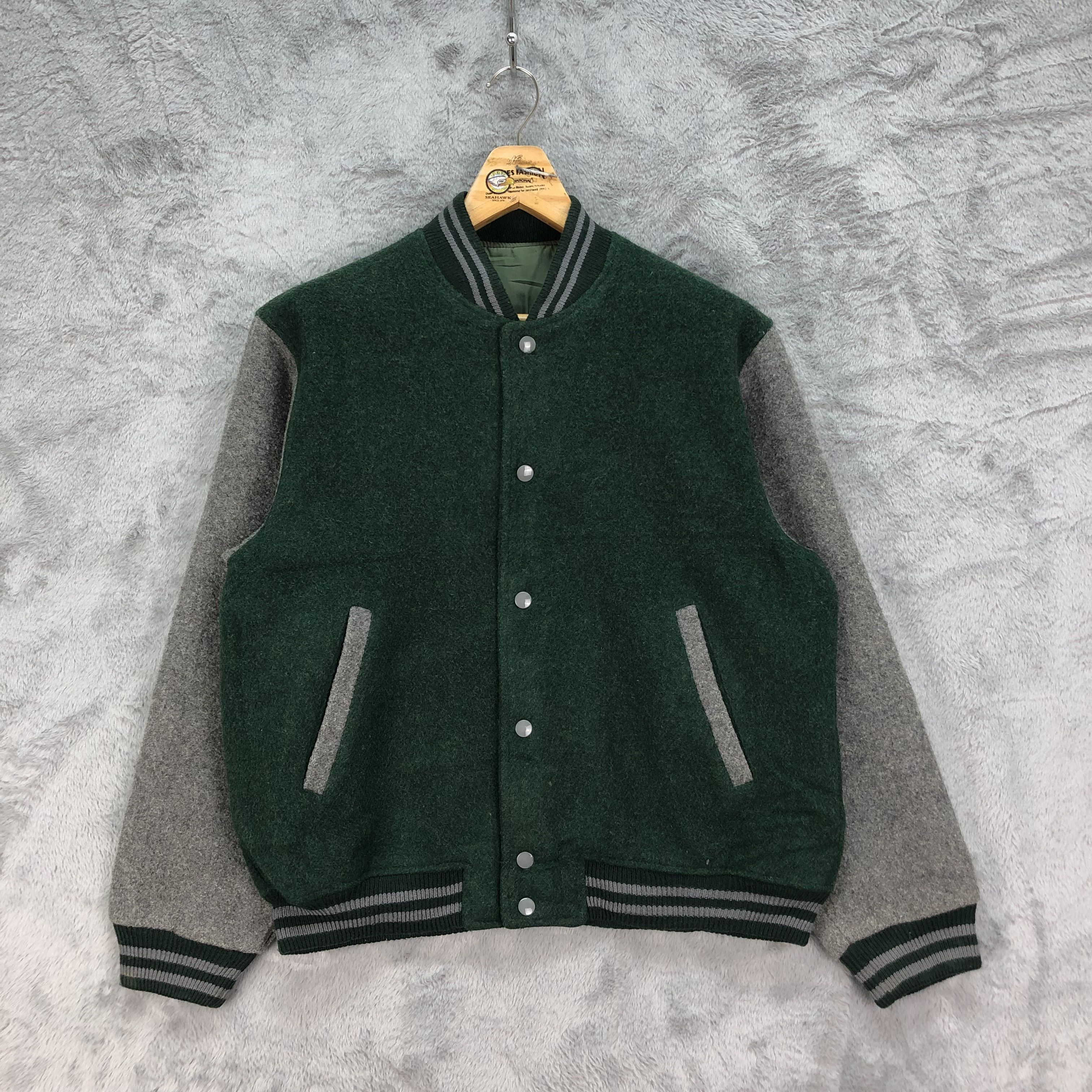 Japanese Brand Vintage Made in Japan Wool Green Varsity Jacket #4842 ...
