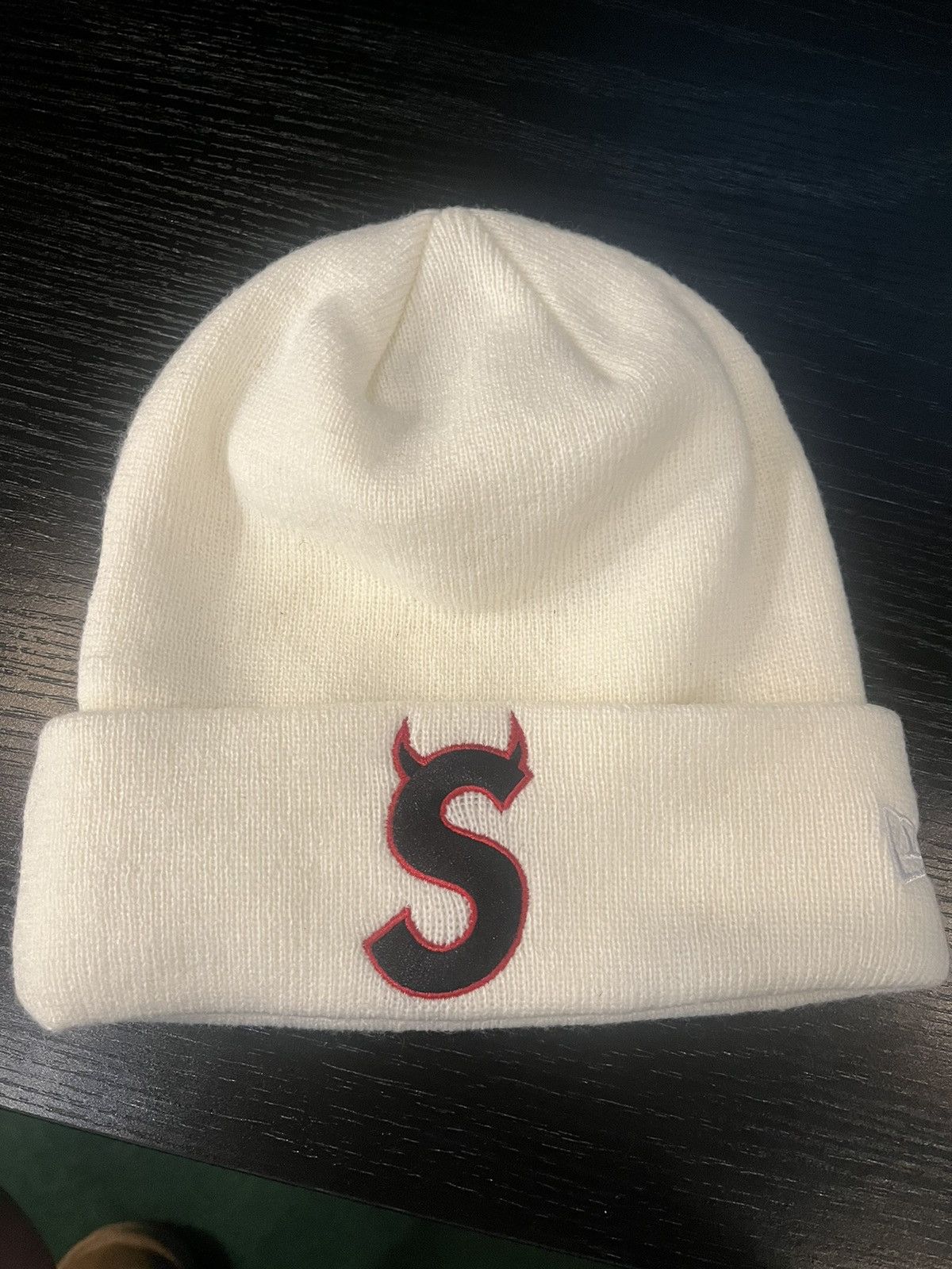 Supreme Supreme S logo new era horns devil beanie | Grailed