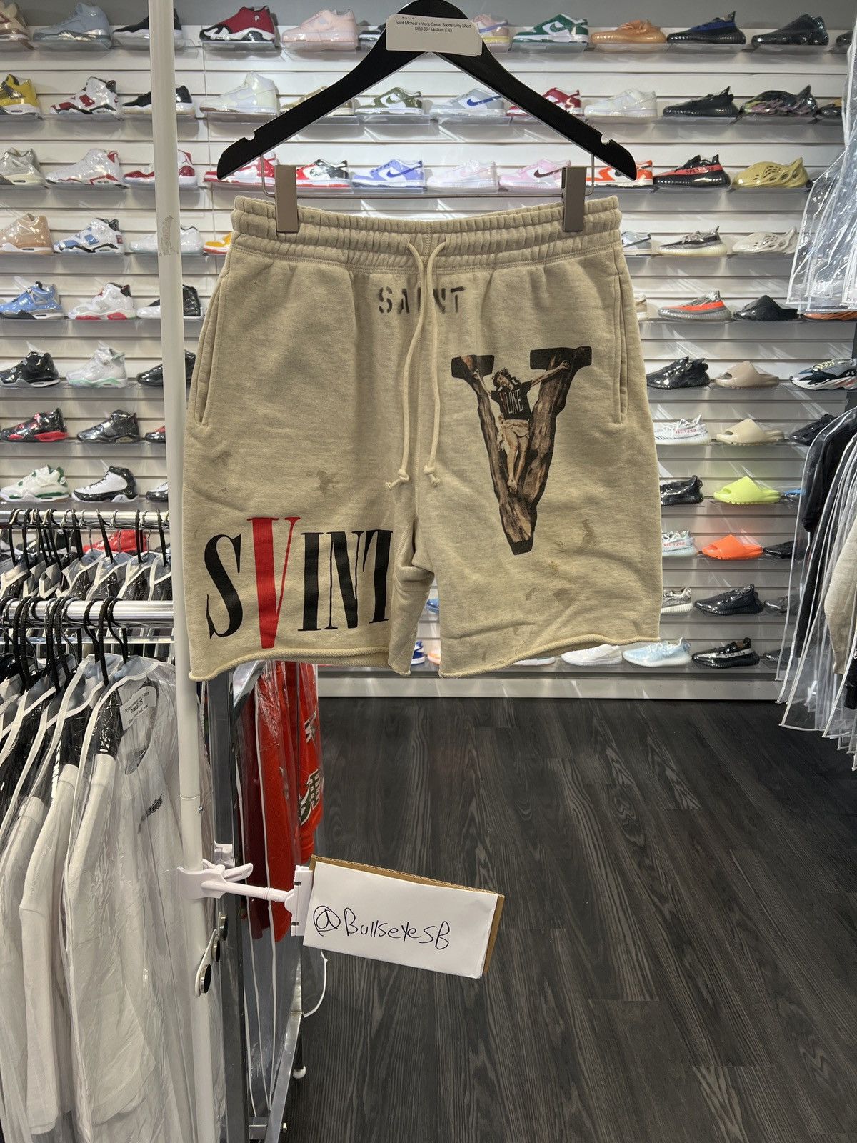 Vlone Saint Michael X Vlone Grey Sweat Shorts | Grailed