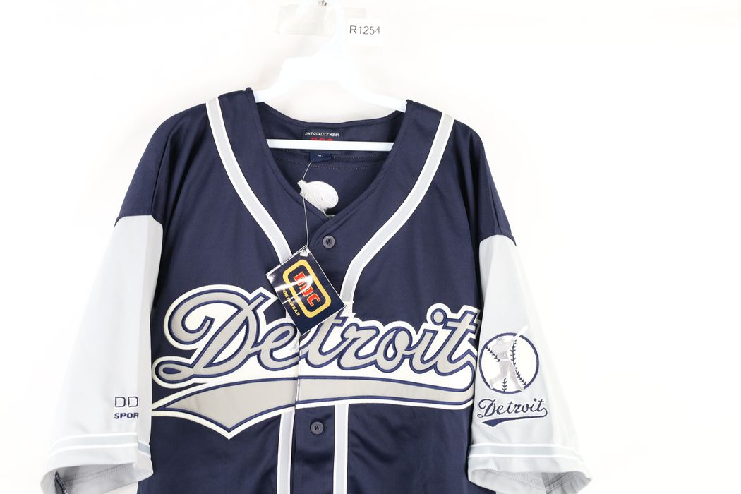 Vintage NOS Vintage Script Detroit Tigers Baseball Jersey Navy Blue ...