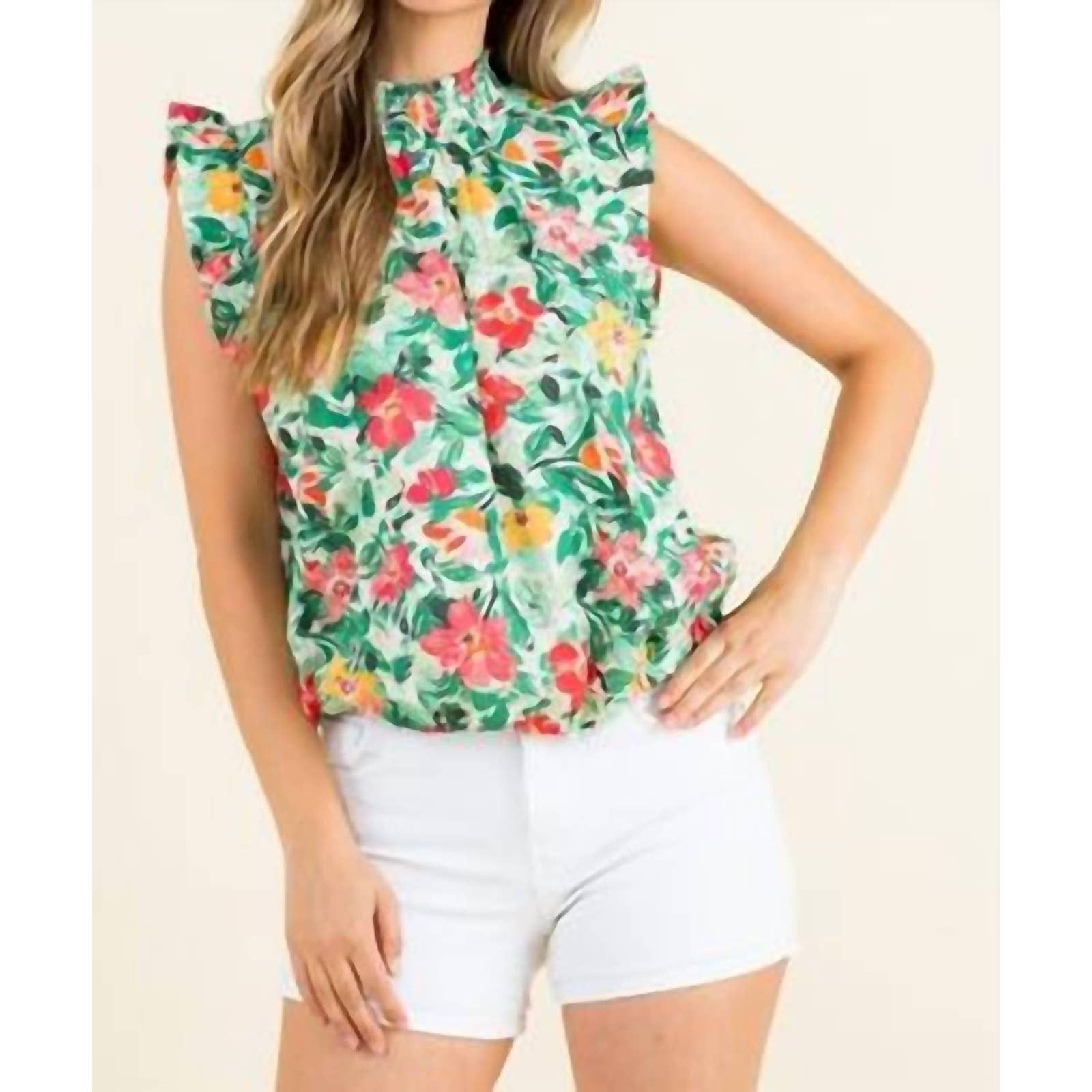 Designer THML Smocked Neck Floral Print Top In Multi | Grailed