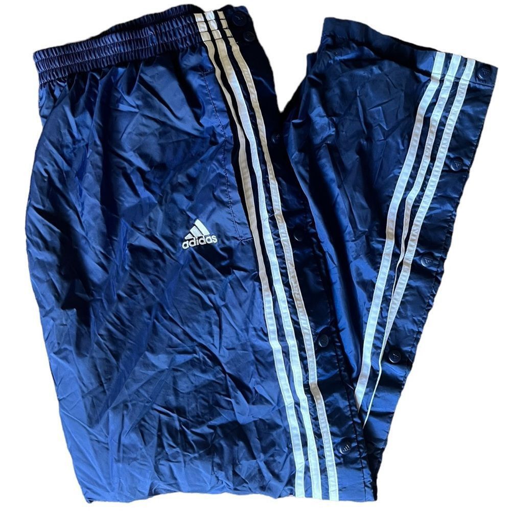 Adidas VINTAGE ADIDAS BLUE SNAP BUTTON TEAR AWAY TRACK PANTS | Grailed