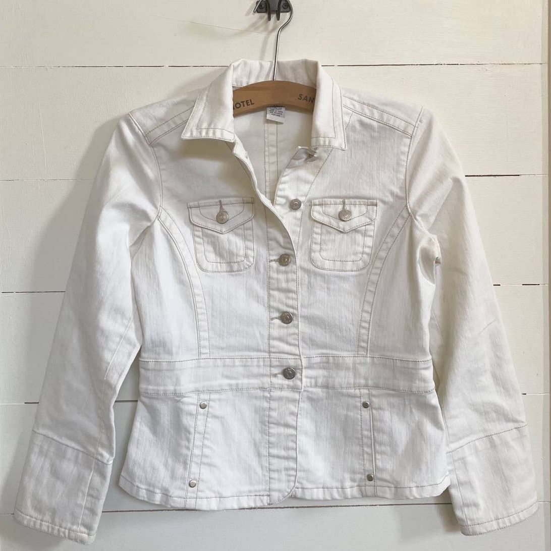 Vintage CAbi Off- White Denim #249 Military Style Furled Jacket Coat ...