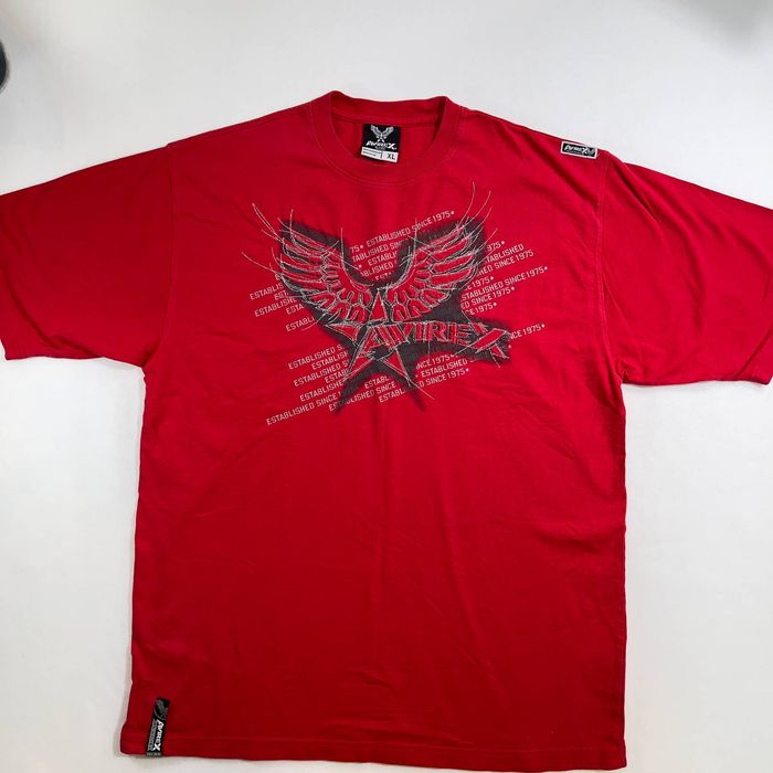 Avirex T-Shirt Avirex XL Bright Red w/ Black & Silver Graphic | Grailed