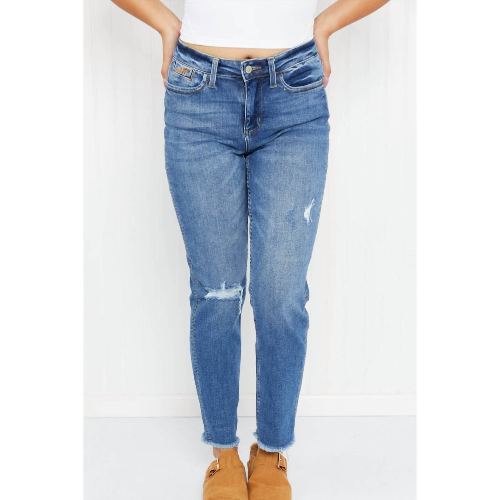 Designer JUDY BLUE Howdy Embroidery Boyfriend Jean-Side Seam Stitch ...