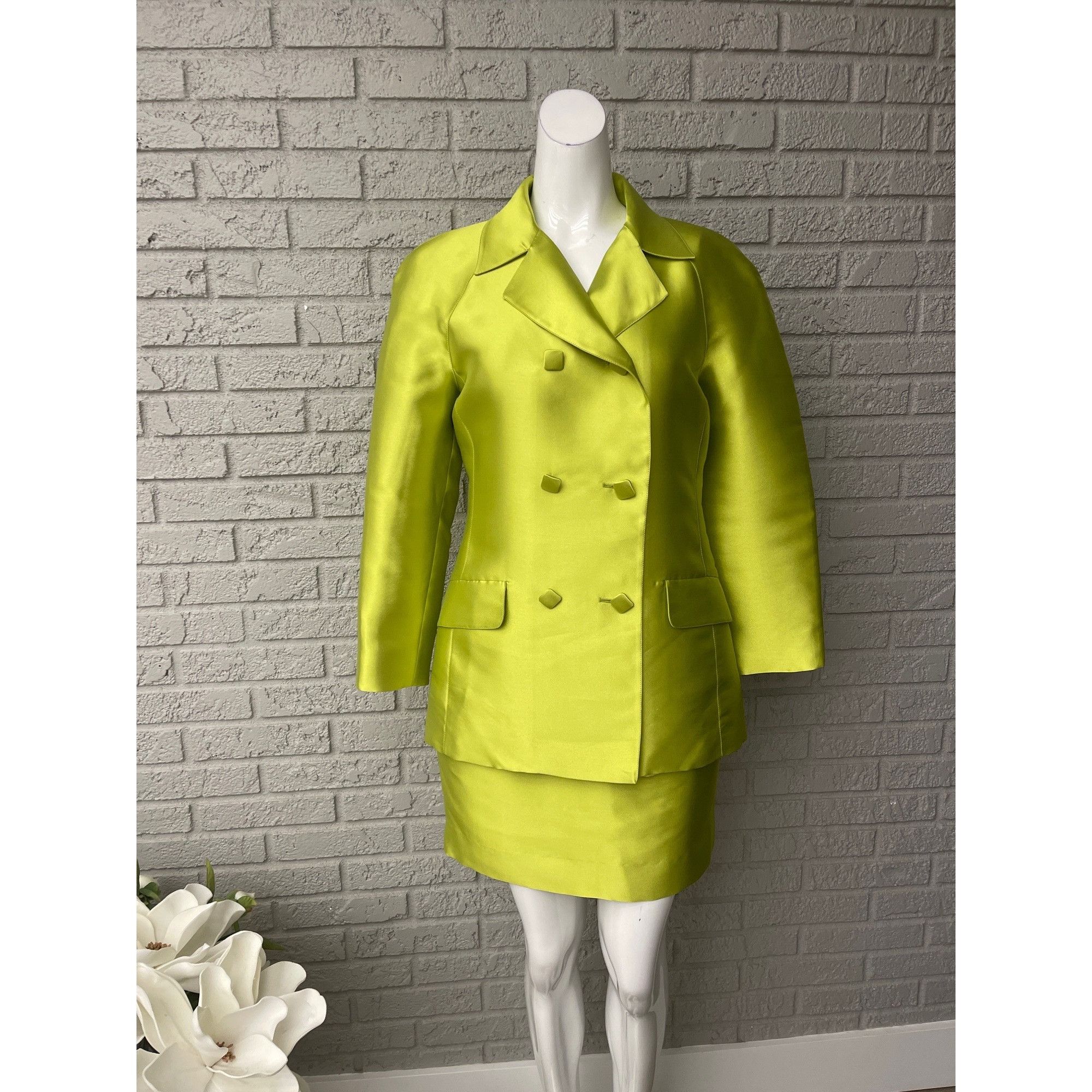 Other Genny Shiny Lime Green Double Breasted 2 Pcs Skirt Suit Set | Grailed