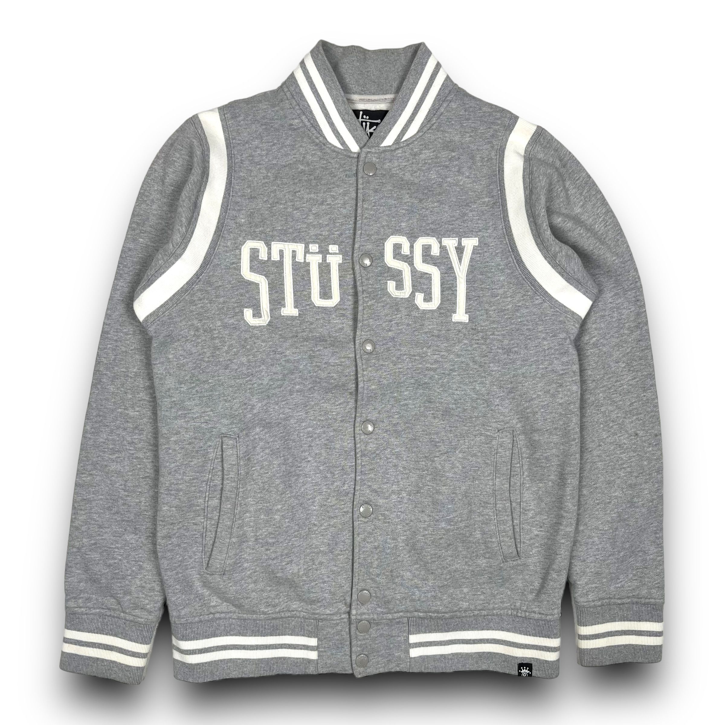 Stussy Stüssy Spellout Grey Varsity Jacket - medium | Grailed