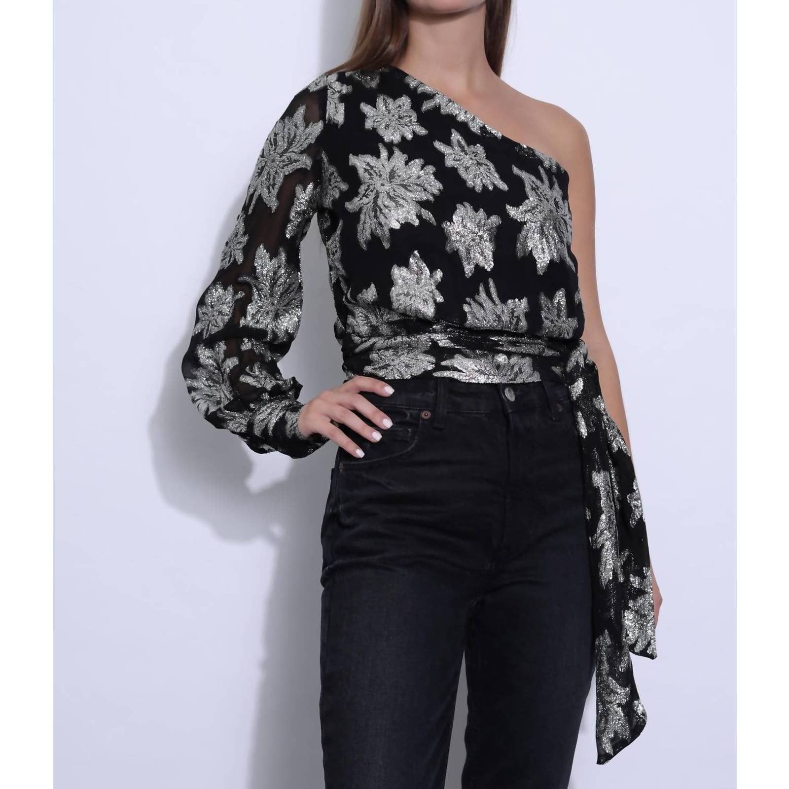 Karina Grimaldi Daniela Blouse In Black Flower Metal | Grailed