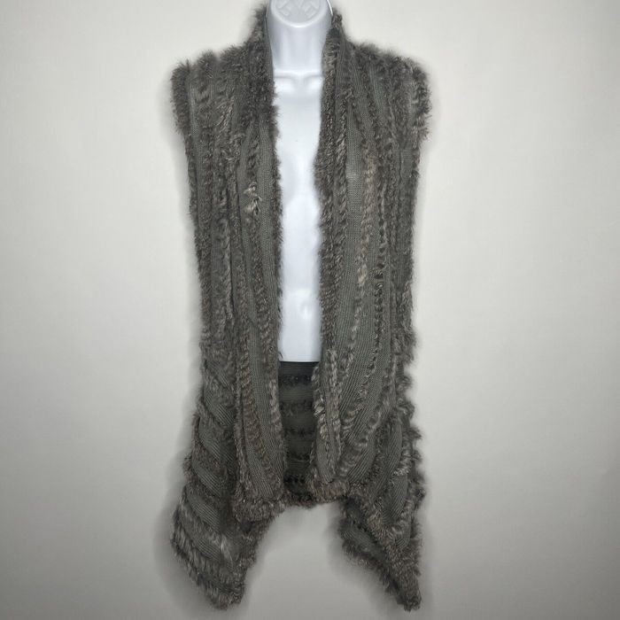Other Gray Knit Rabbit Fur Asymmetric Open Front Cardigan Sweater | Grailed