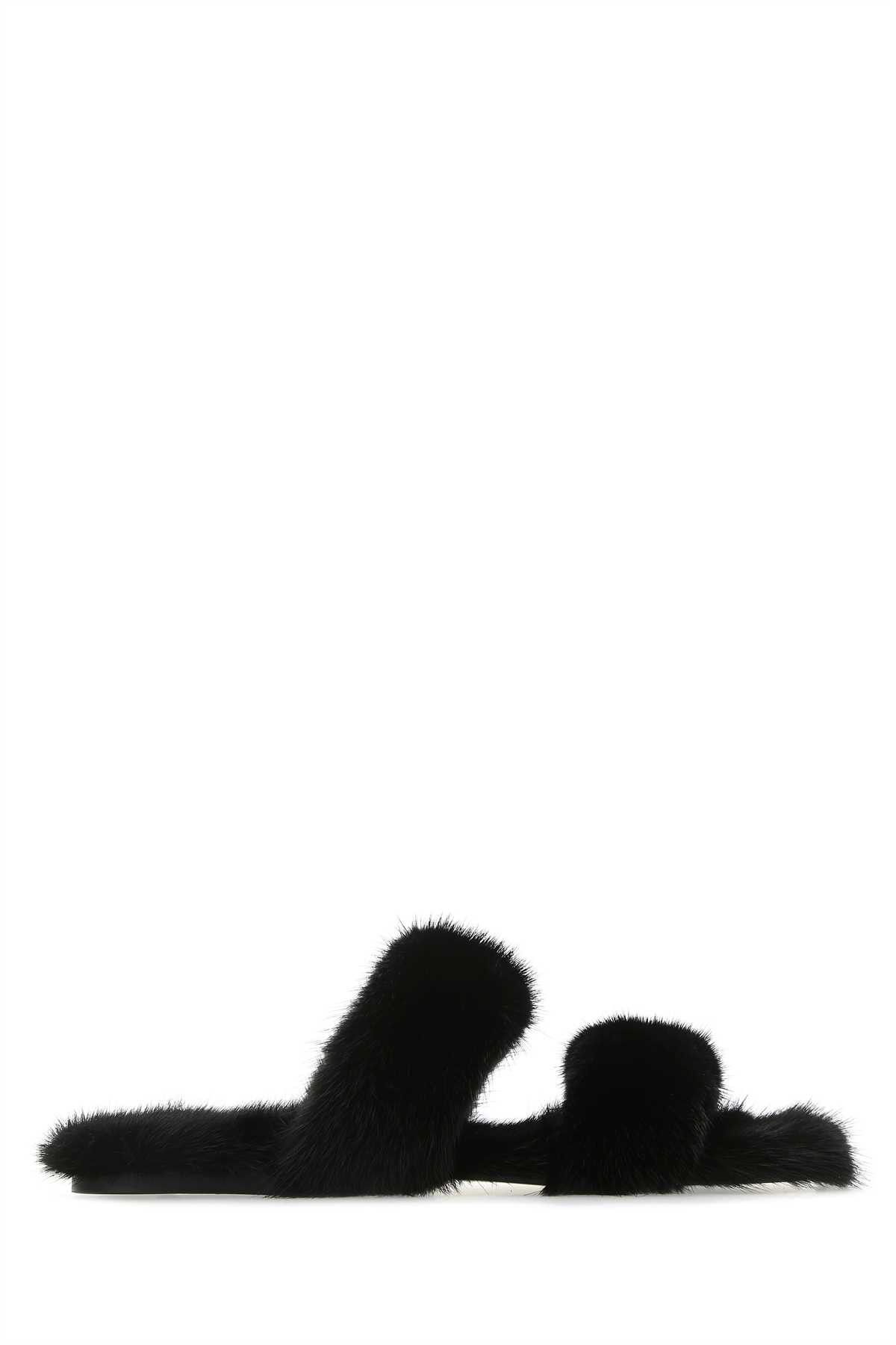 Saint Laurent Paris Black Fur Bleach Slippers | Grailed