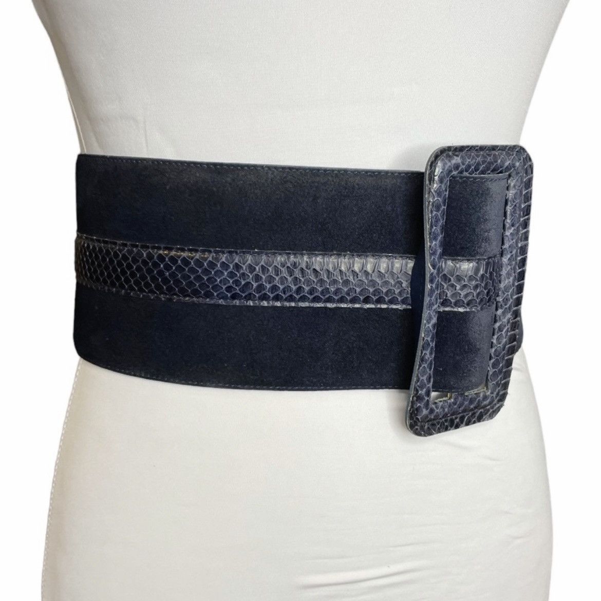 Dior Christian Dior Vintage Navy Blue Suede Snake Skin Wide Belt | Grailed