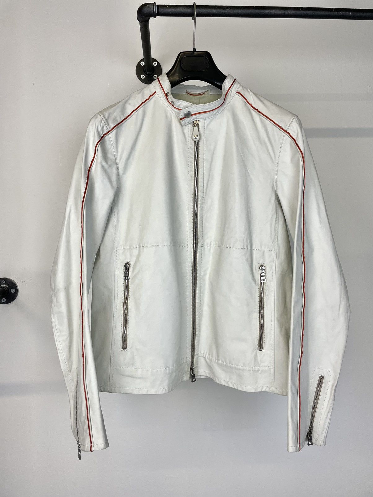Prada Prada Red Line White Leather Jacket biker moto archive rare | Grailed