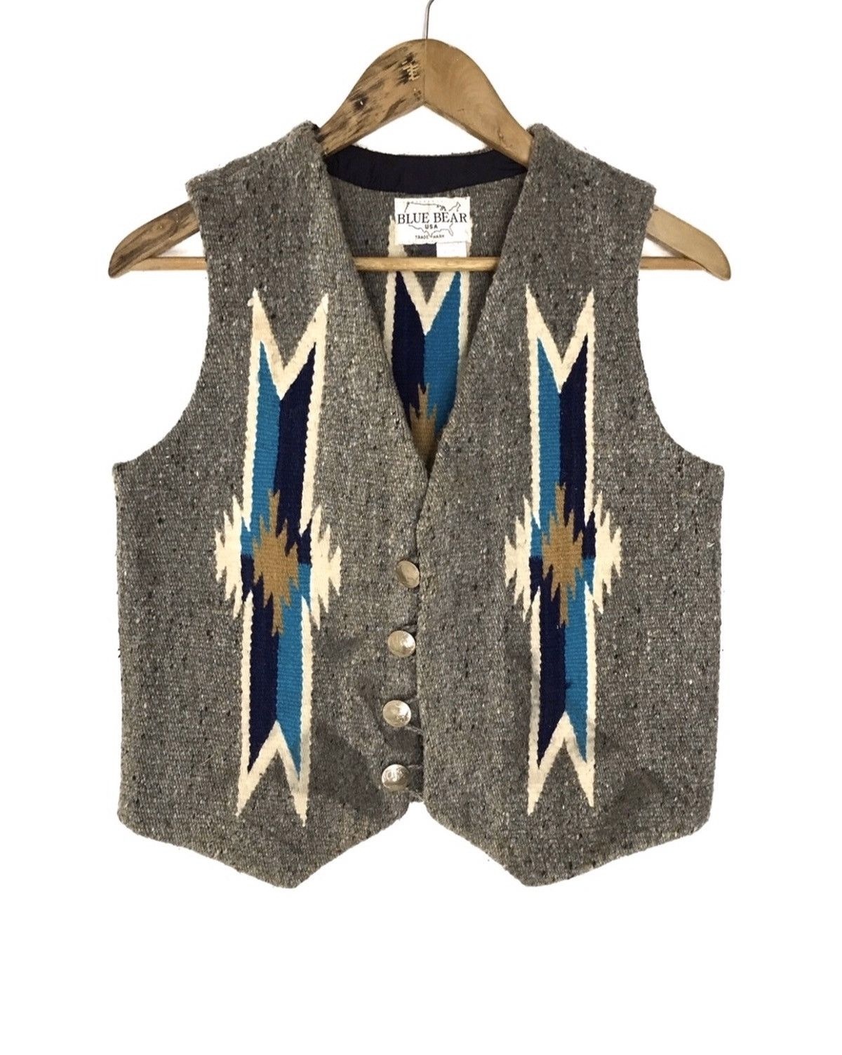Native × Navajo × Vintage Vintage Blue Bear USA Navajo Native Wool Vest ...