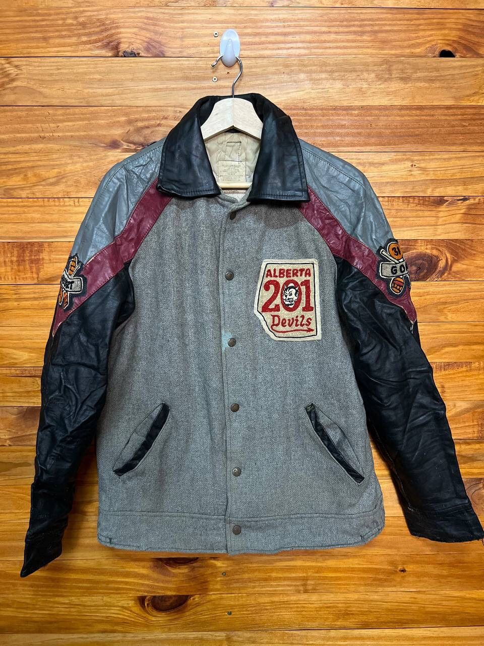 Varsity Jacket × Vintage Vintage Alberta Devils Leather Varsity College ...