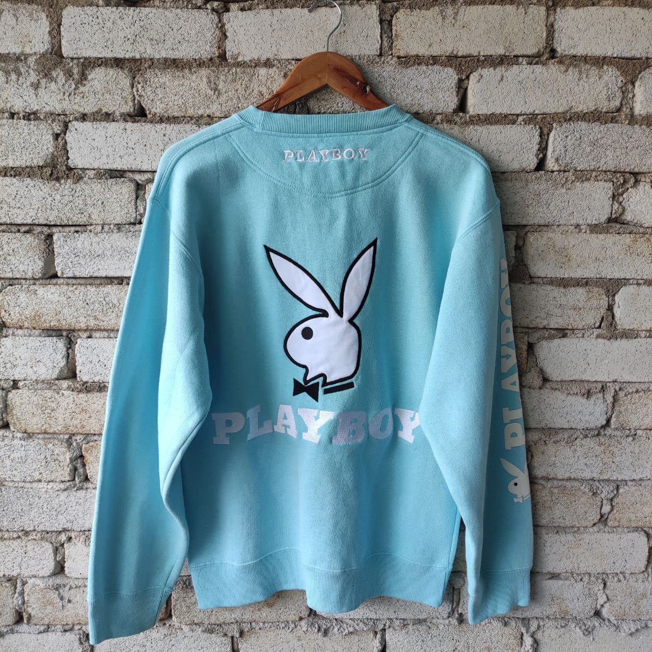 Playboy VINTAGE PLAYBOY BIG LOGO BABY BLUE COLORWAY SWEATSHIRT | Grailed