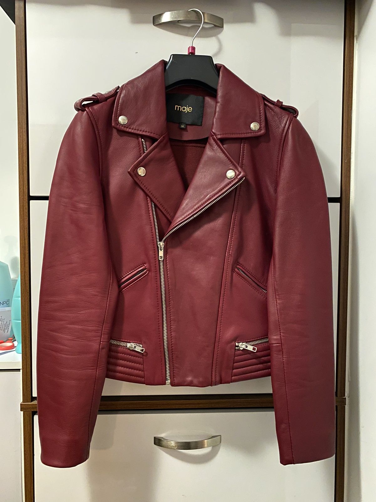 Maje Red leather jacket Maje | Grailed