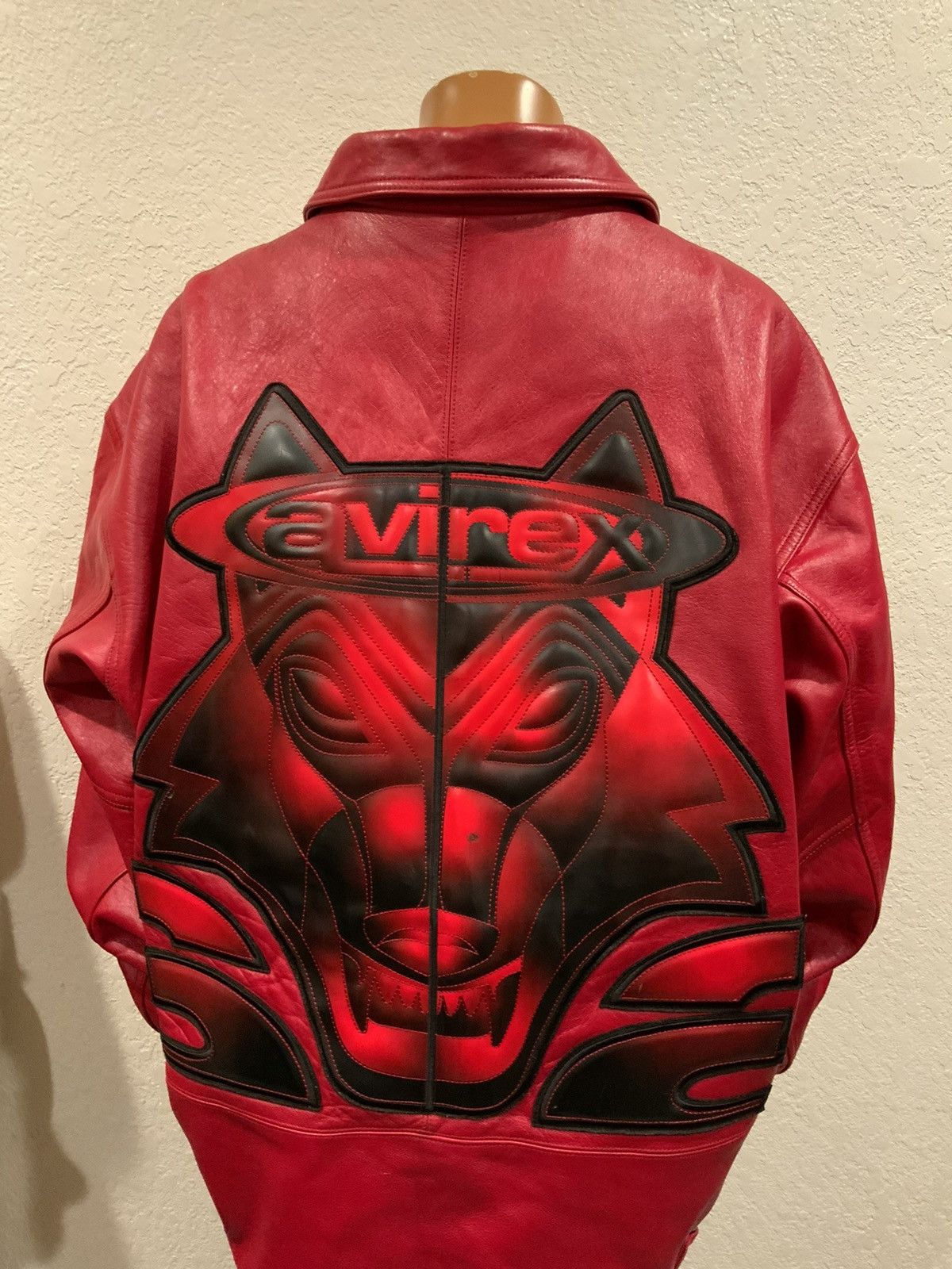 Avirex × Vintage Rare VTG 90s Avirex Wolf Red Leather Bomber Varsity ...