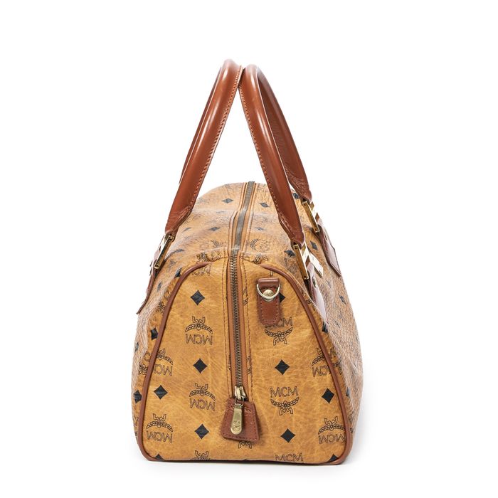 MCM Small Boston Bag in Cognac Visetos Coated Canvas | Grailed