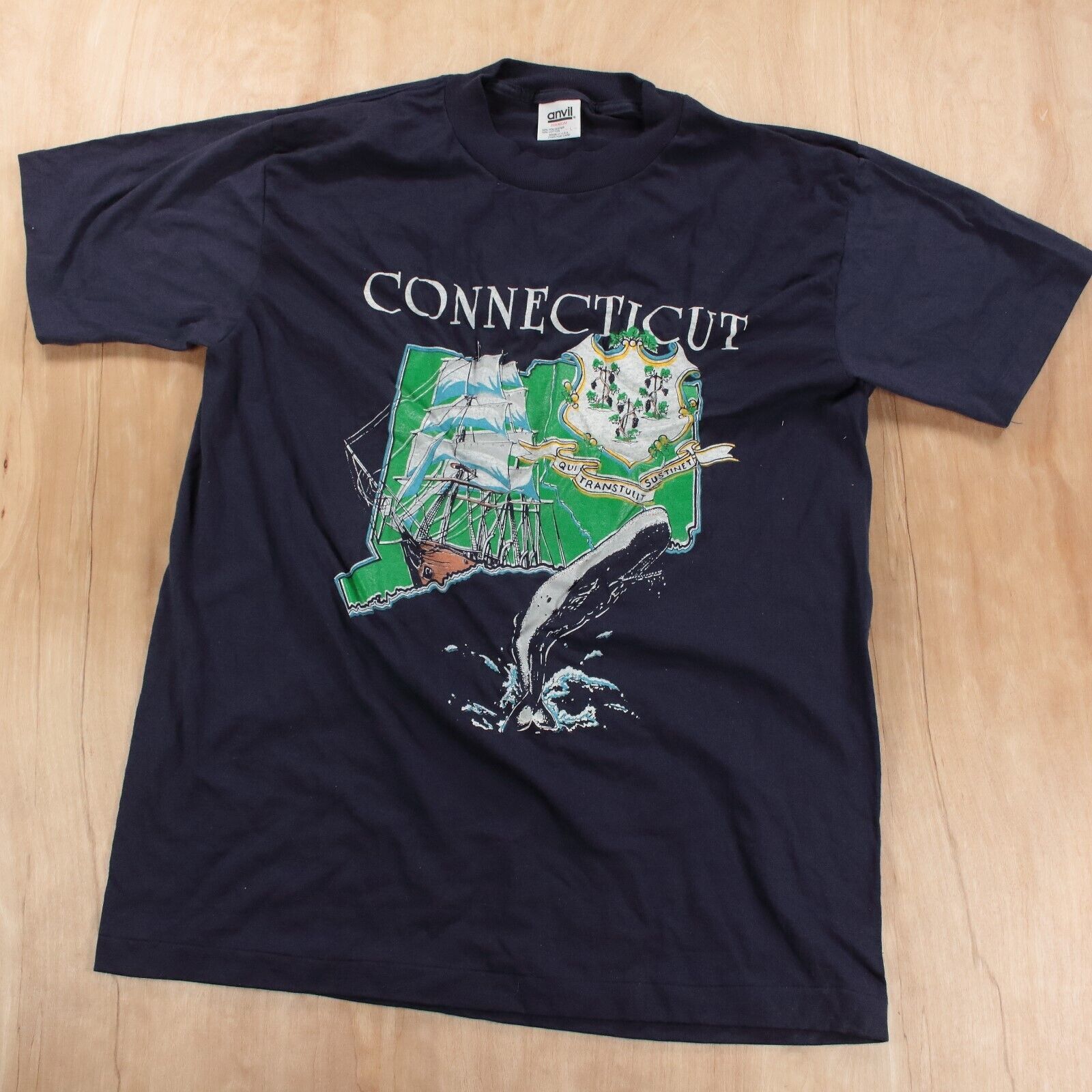 Vintage vtg usa made ANVIL single stitch t-shirt XL tag CONNECTICUT ...