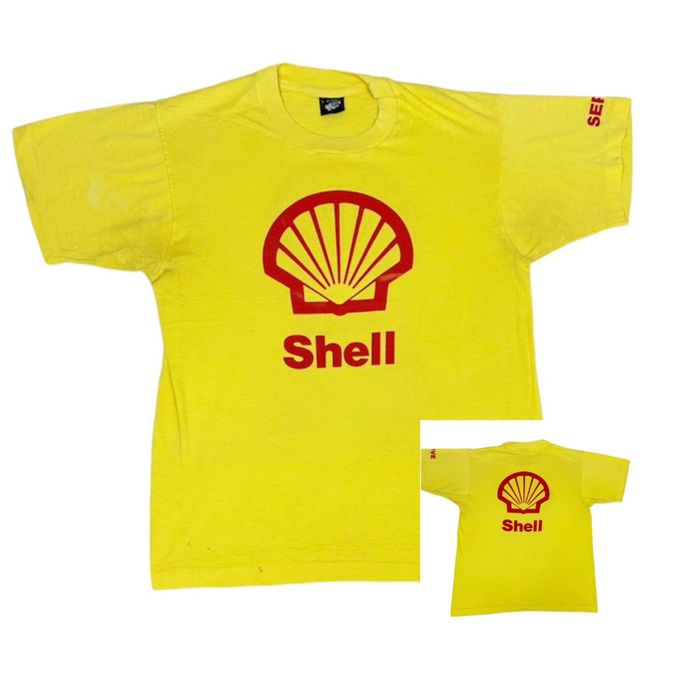 Vintage Vintage 80s Shell Gas Station T-shirt Large Yellow Single St ...