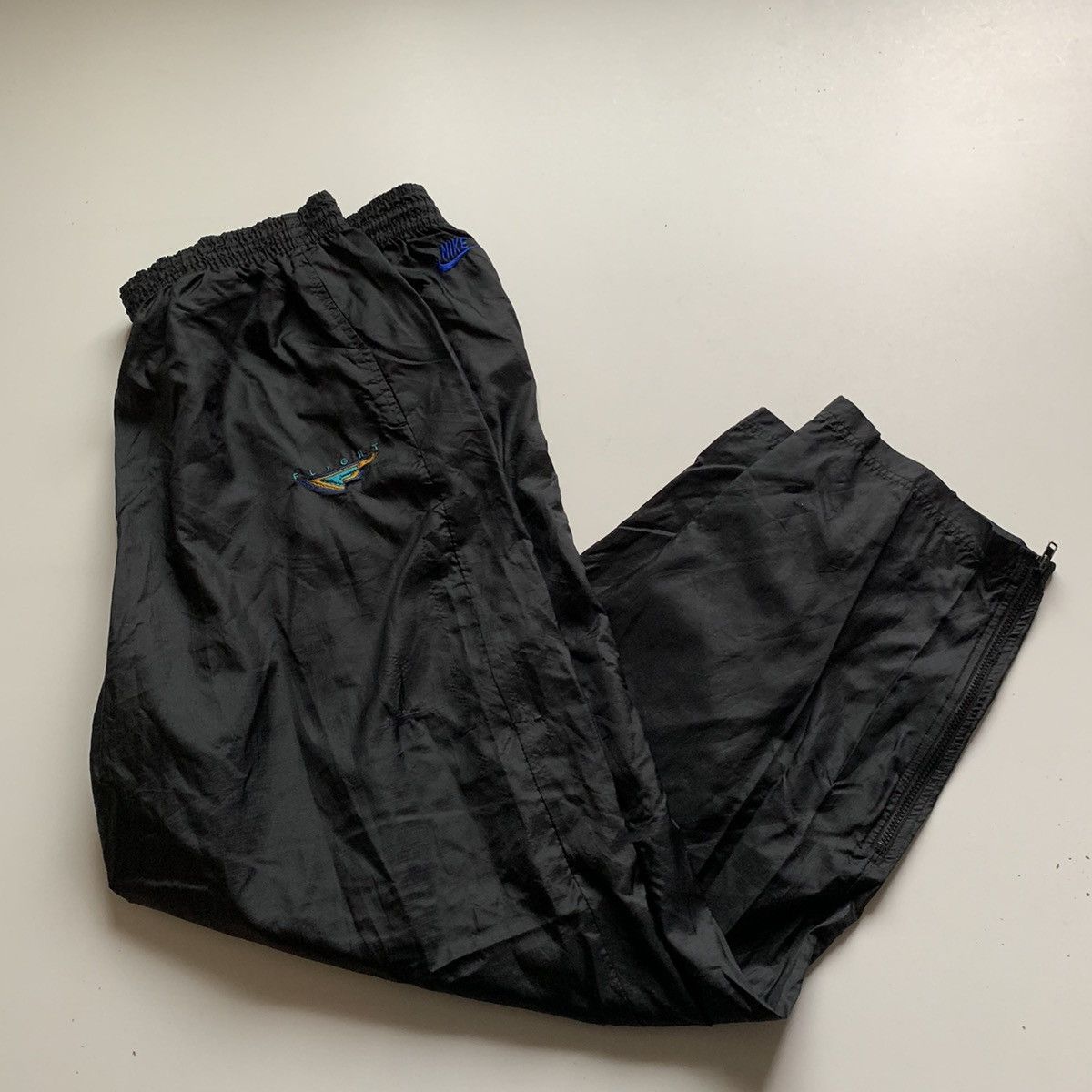 Nike Vintage 90s Nike embroidered swoosh flight track pants black | Grailed