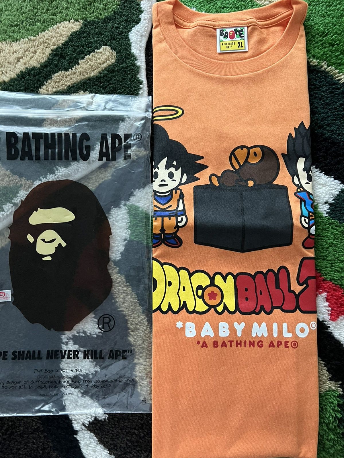 Bape Bape Dragon Ball Z Goku Gohan Milo Tee orange (XL) | Grailed