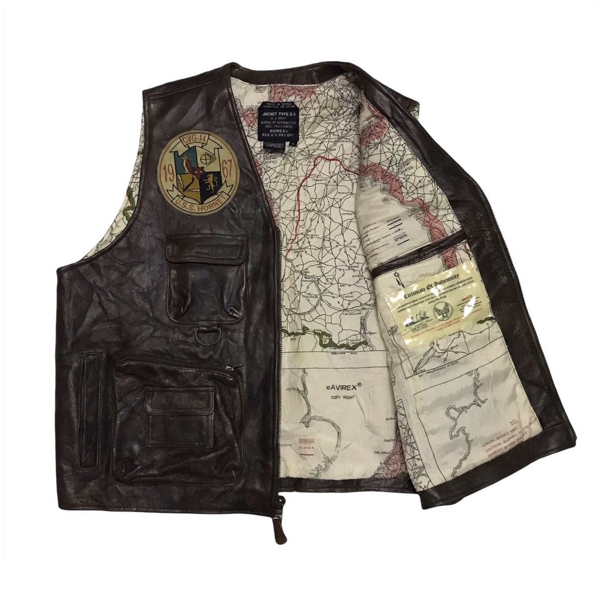Avirex × Genuine Leather Avirex Vest Jacket G-1 Bureau Aeronautics ...