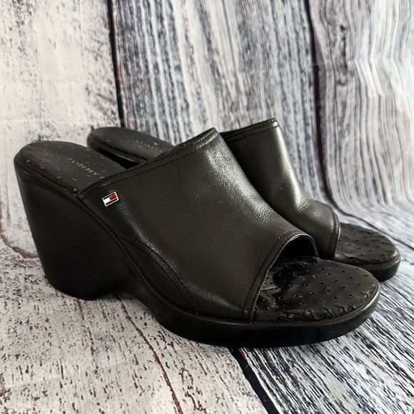 Tommy Hilfiger Vintage 90’s Y2K Tommy Hilfiger Black Leather Wedge ...