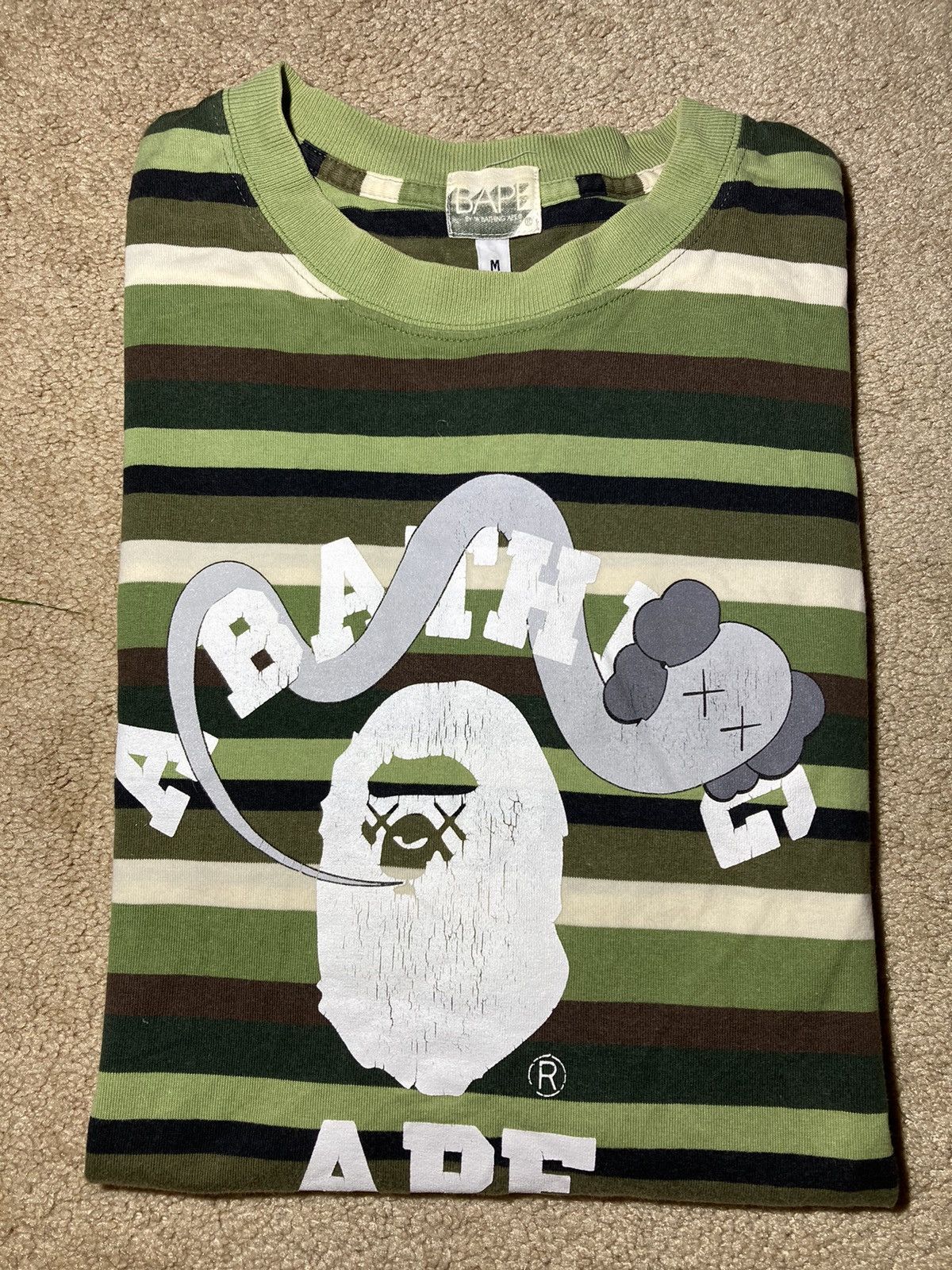 Bape × Kaws 2008 Bape Kaws Striped College Logo L/S Bendy Pop Art OG ...