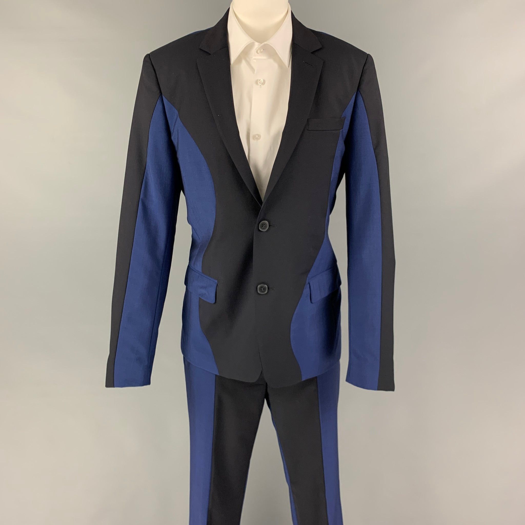 Kenzo Navy Blue Color Block Wool Mohair Notch Lapel Suit | Grailed