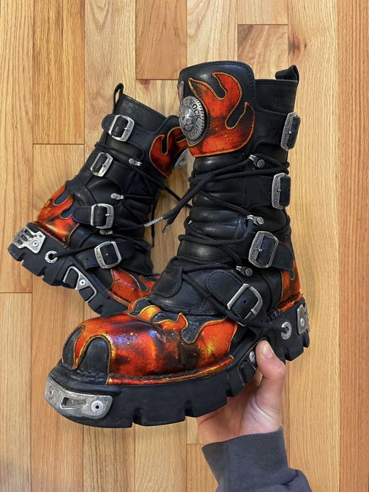 New Rock New Rock Flame Leather Concealed Zip Platform Boots | Grailed