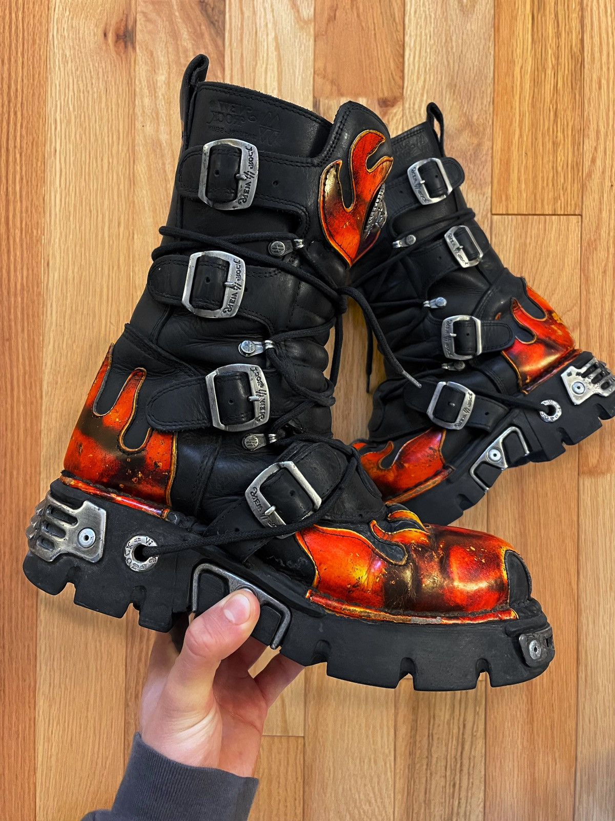 New Rock New Rock Flame Leather Concealed Zip Platform Boots | Grailed