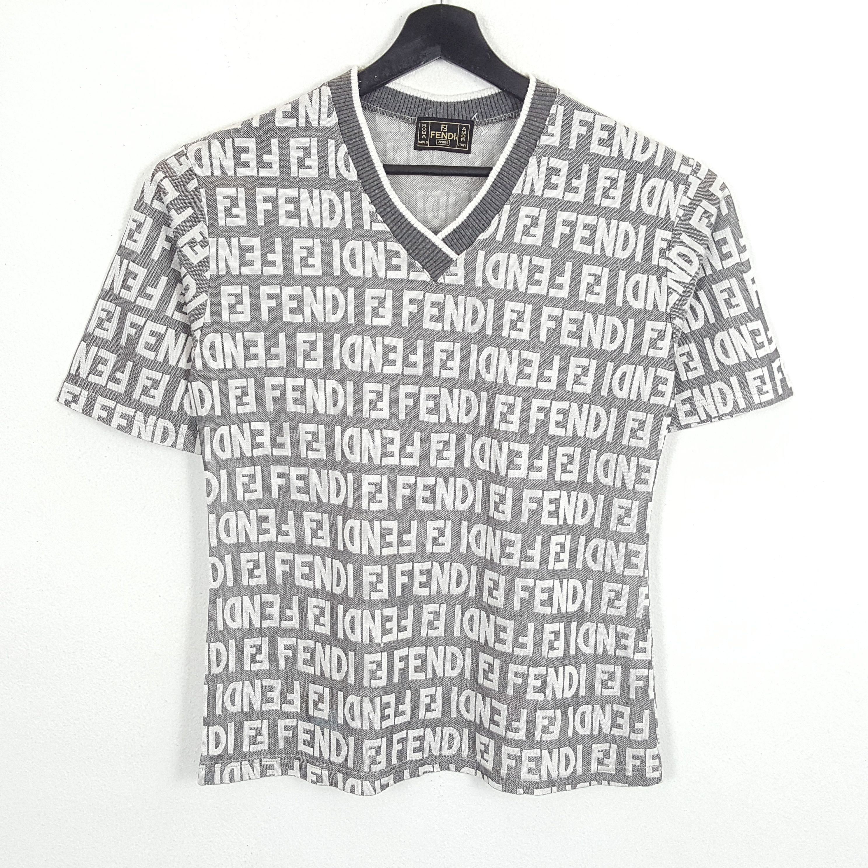 Italian Designers × Vintage Tshirt FENDI Italian Brand Full Print Logo ...