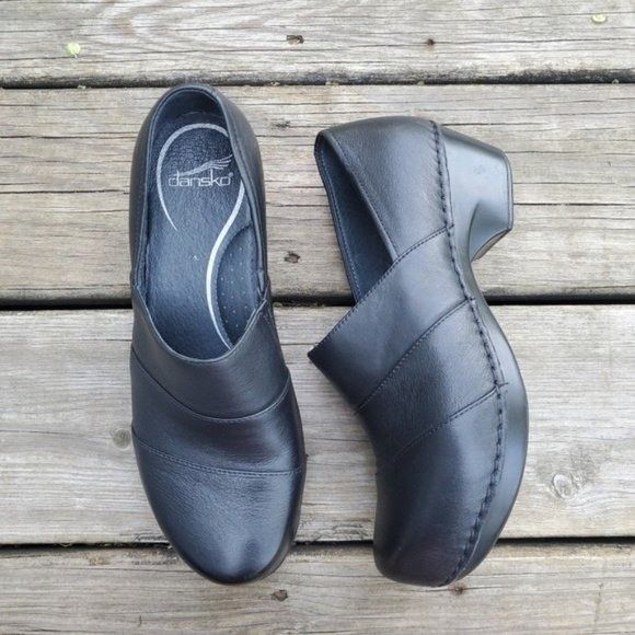 Dansko Dansko Tenley Black Nappa Leather Heeled Platform Clogs 39 | Grailed
