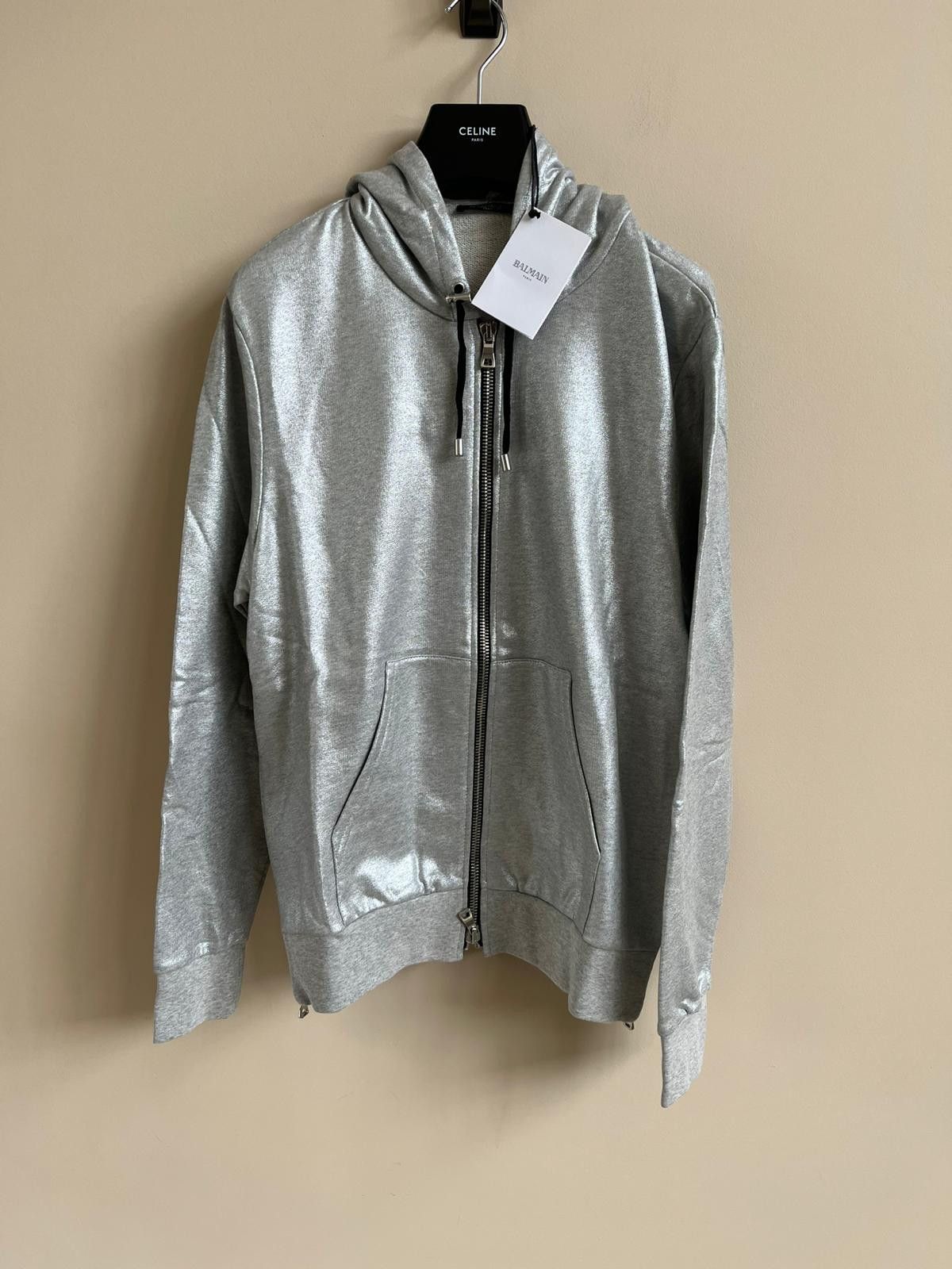 Balmain Metallic Silver Zip Hoodie in Metallic | Grailed
