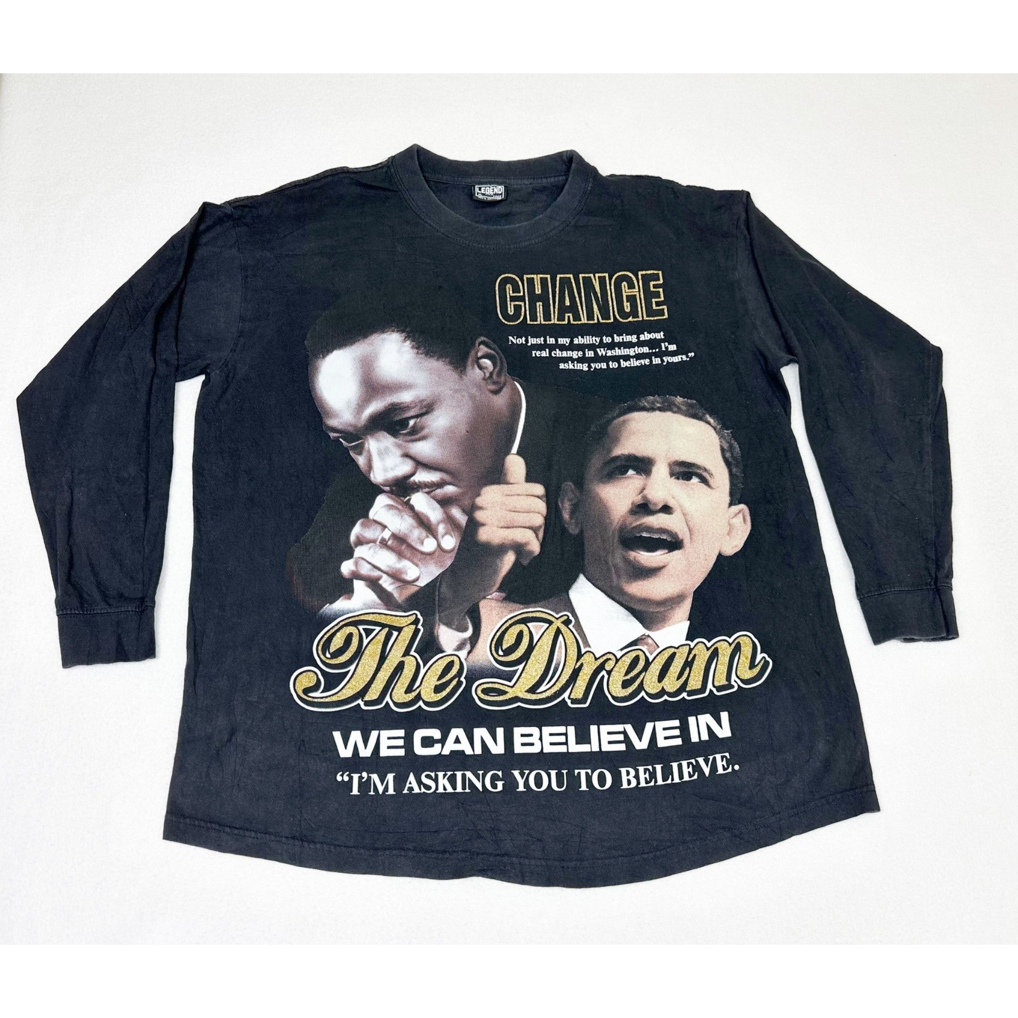 Rap Tees × Streetwear × Vintage Barack Obama MLK T-Shirt Long Sleeve XL ...