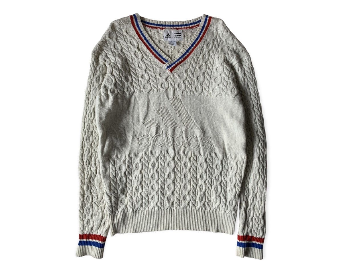 Adidas ADIDAS X PHARRELL WILLIAMS CABLE KNIT V-NECK LOGO PULLOVER | Grailed