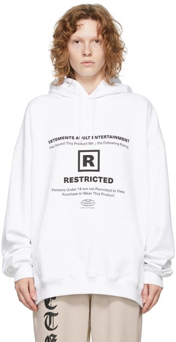 Vetements White 18+ Restricted Adult Entertainment Hoodie | Grailed
