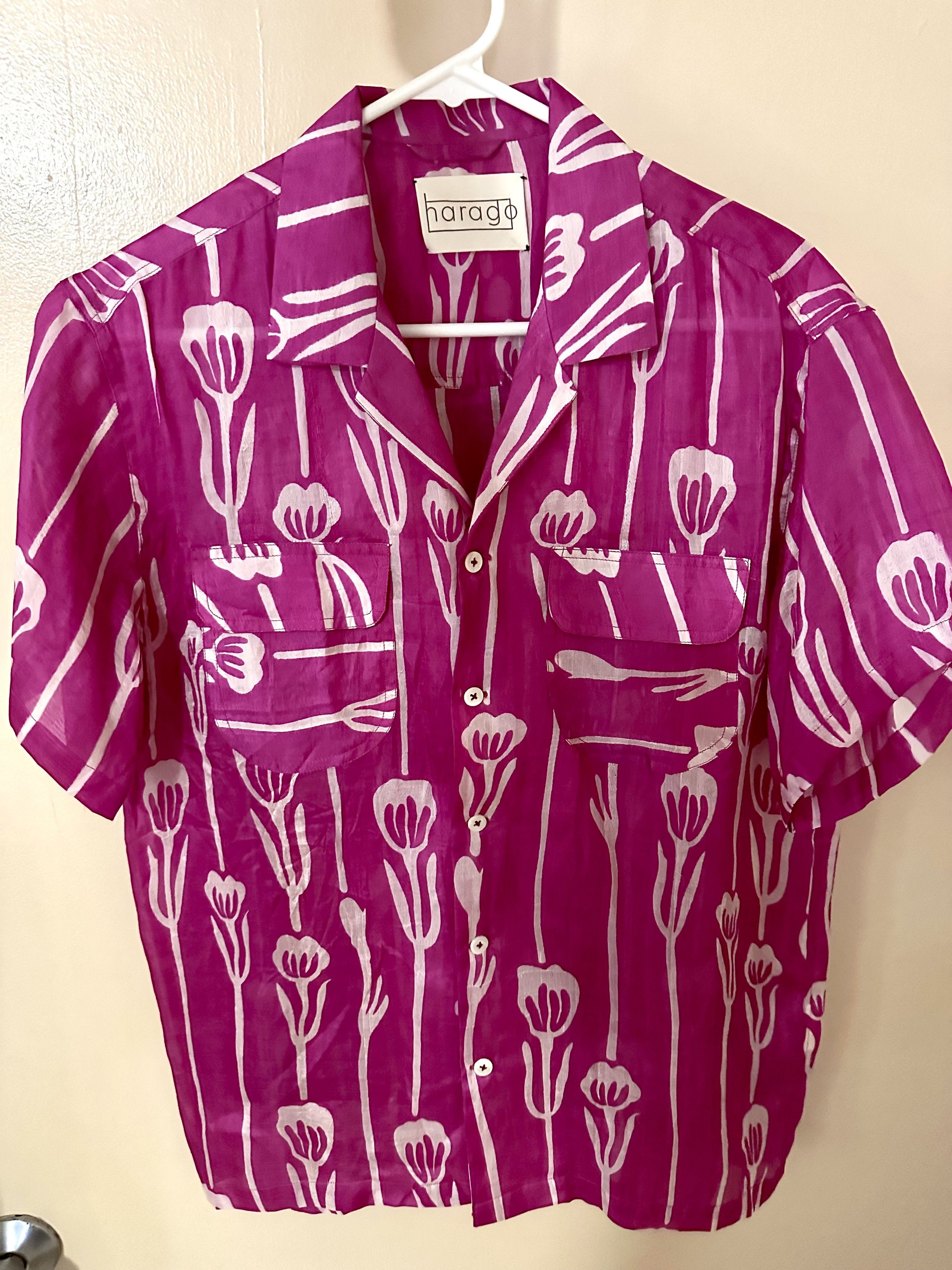 Harago Harago Silk Pattachitra Hand Painted Camp Shirt Pink | Grailed