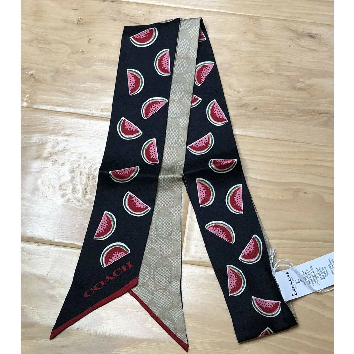Coach Coach Watermelon Signature Print Silk Skinny Scarf | Grailed