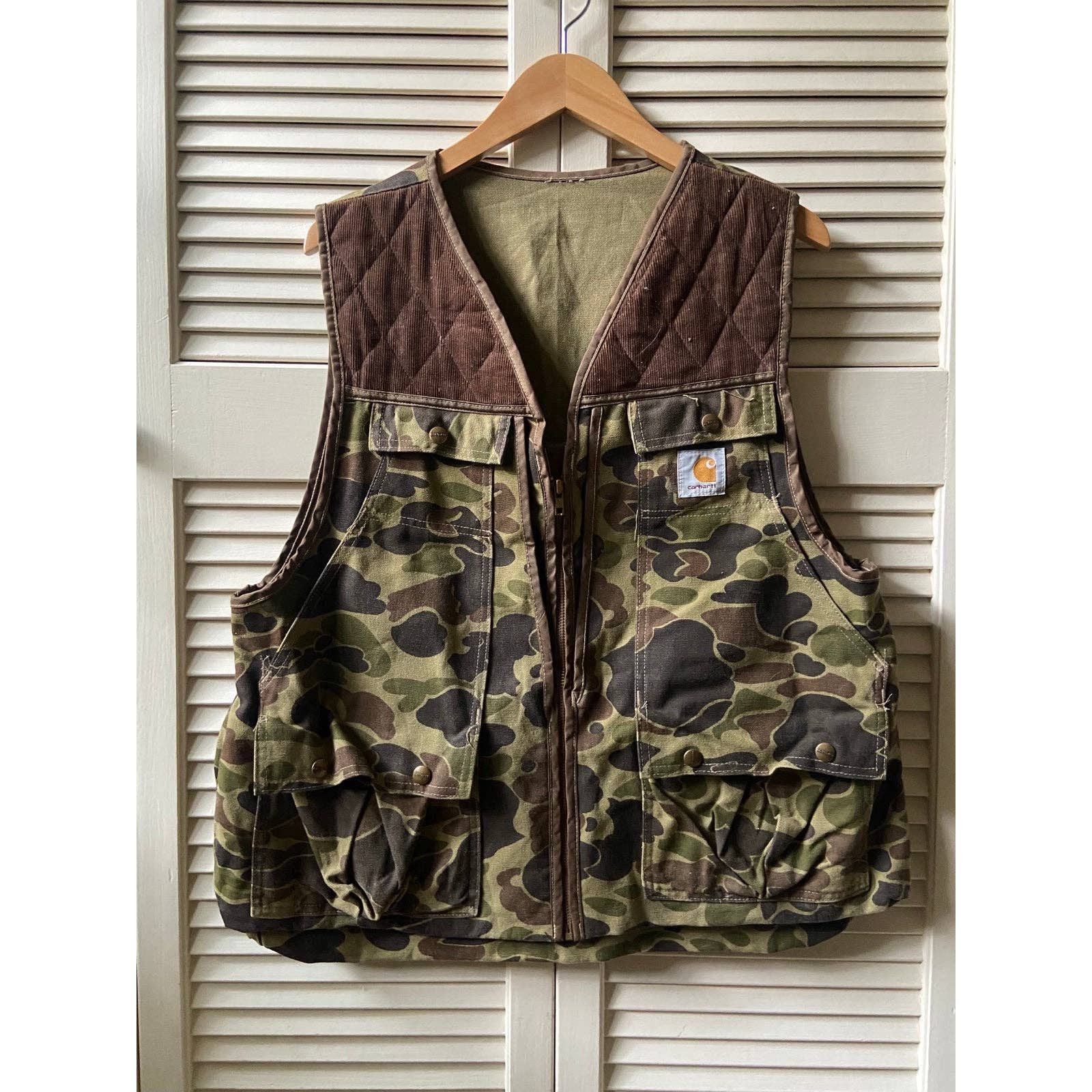 Vintage Vintage Carhartt Camo Corduroy Shoulders Hunting Vest Jacket ...
