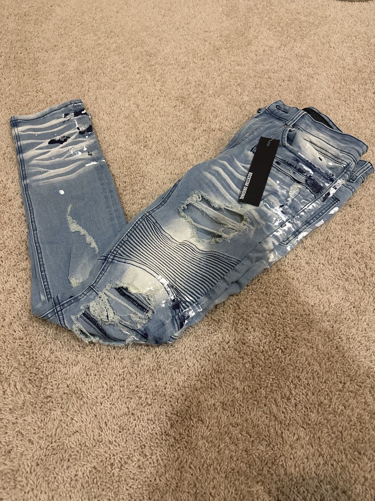 Biker Jeans × Distressed Denim × Rockstar Rockstar Stacked Jeans Size ...