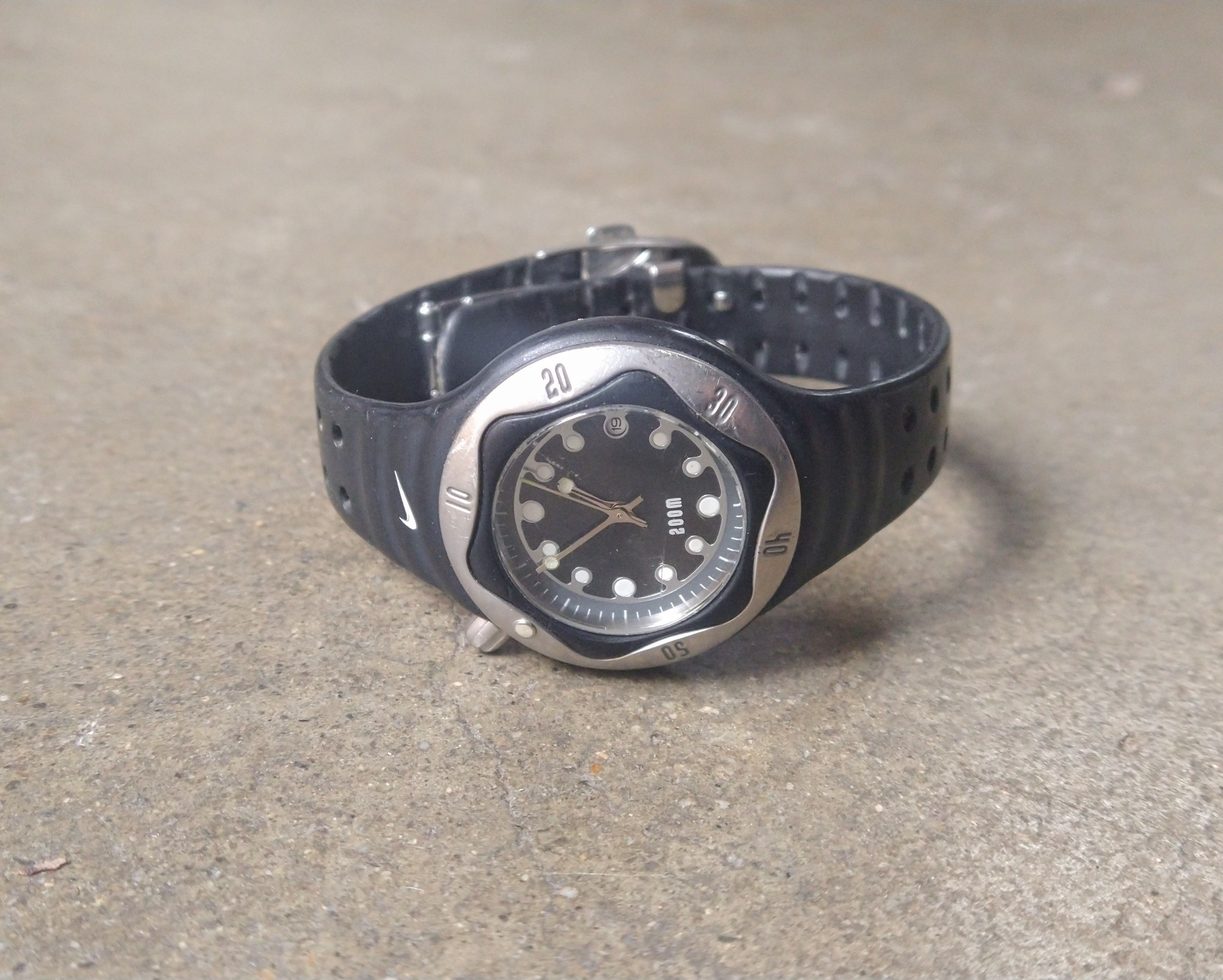 Nike × Rare × Streetwear Vintage Nike Watch Sports Rubber Black Silver ...