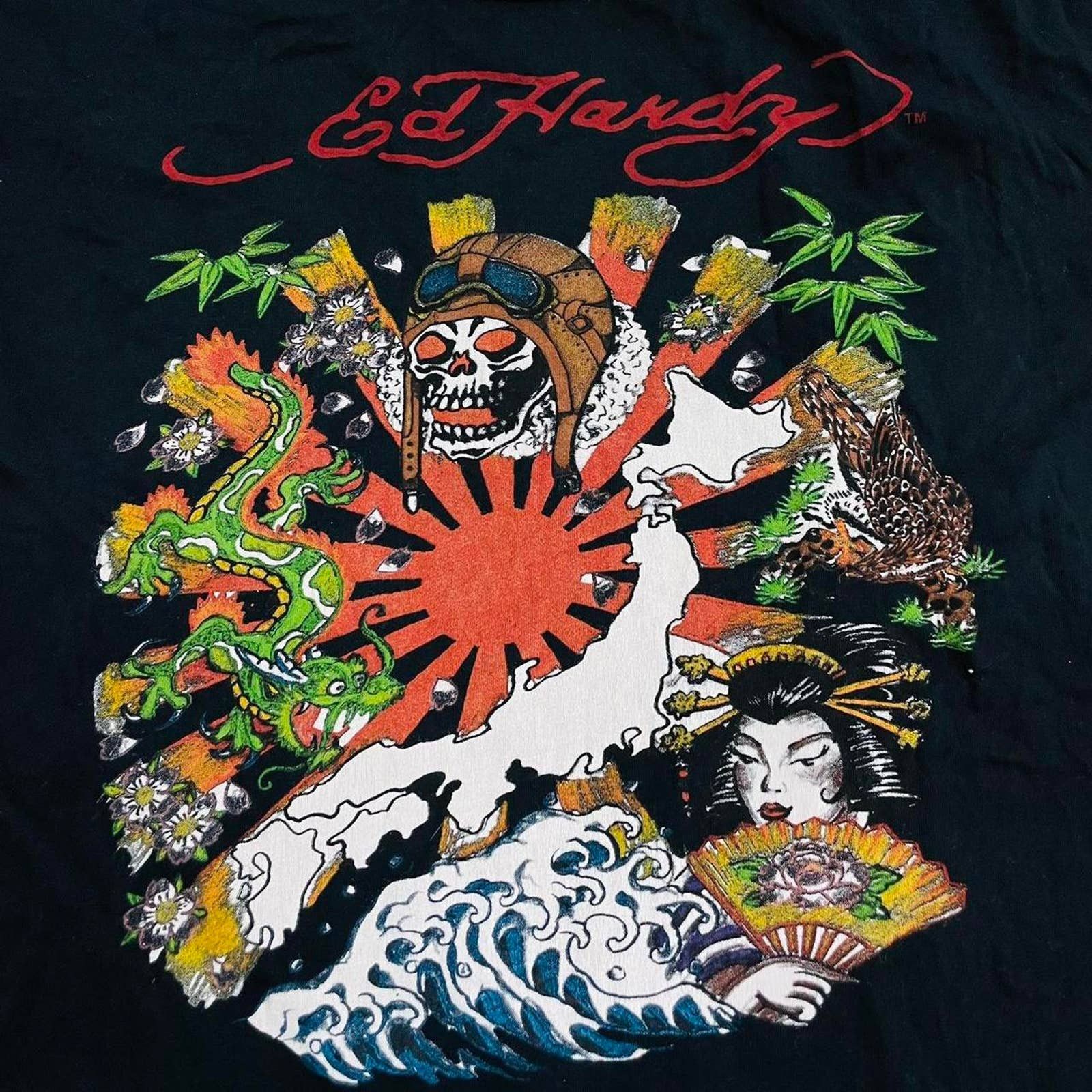 Ed Hardy Ed hardy designs tokyo japan dragon bomber geisha black tee ...