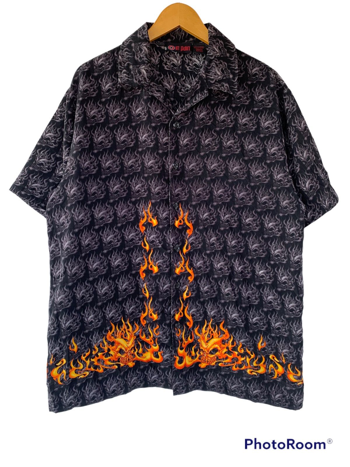 Japanese Brand IN PAIN ☠️SKULL FLAMES MONOGRAM BUTTON UP SHIRT | Grailed